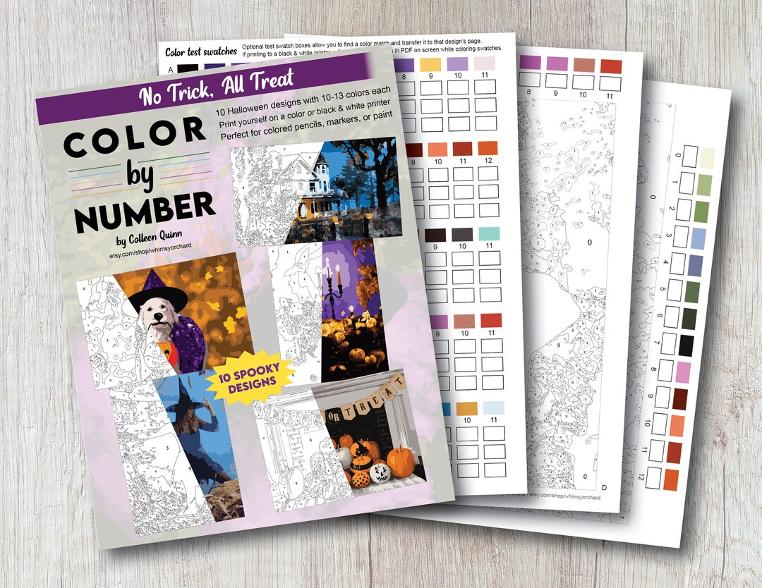 Halloween 1 Color by Number for Adults - 10 Printable Designs - Etsy