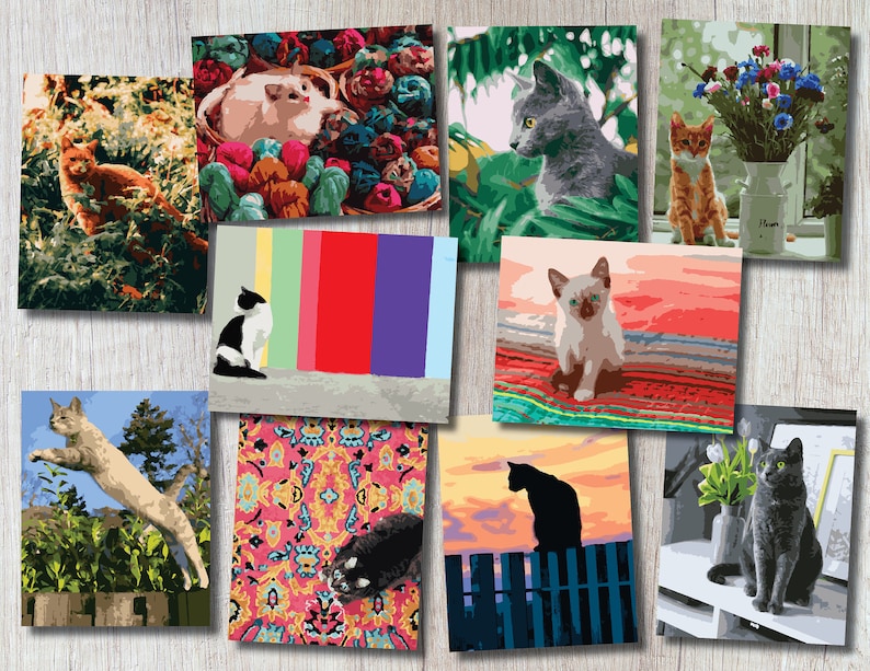 Cats Color by Number for Adults - 10 Printable Designs - Etsy