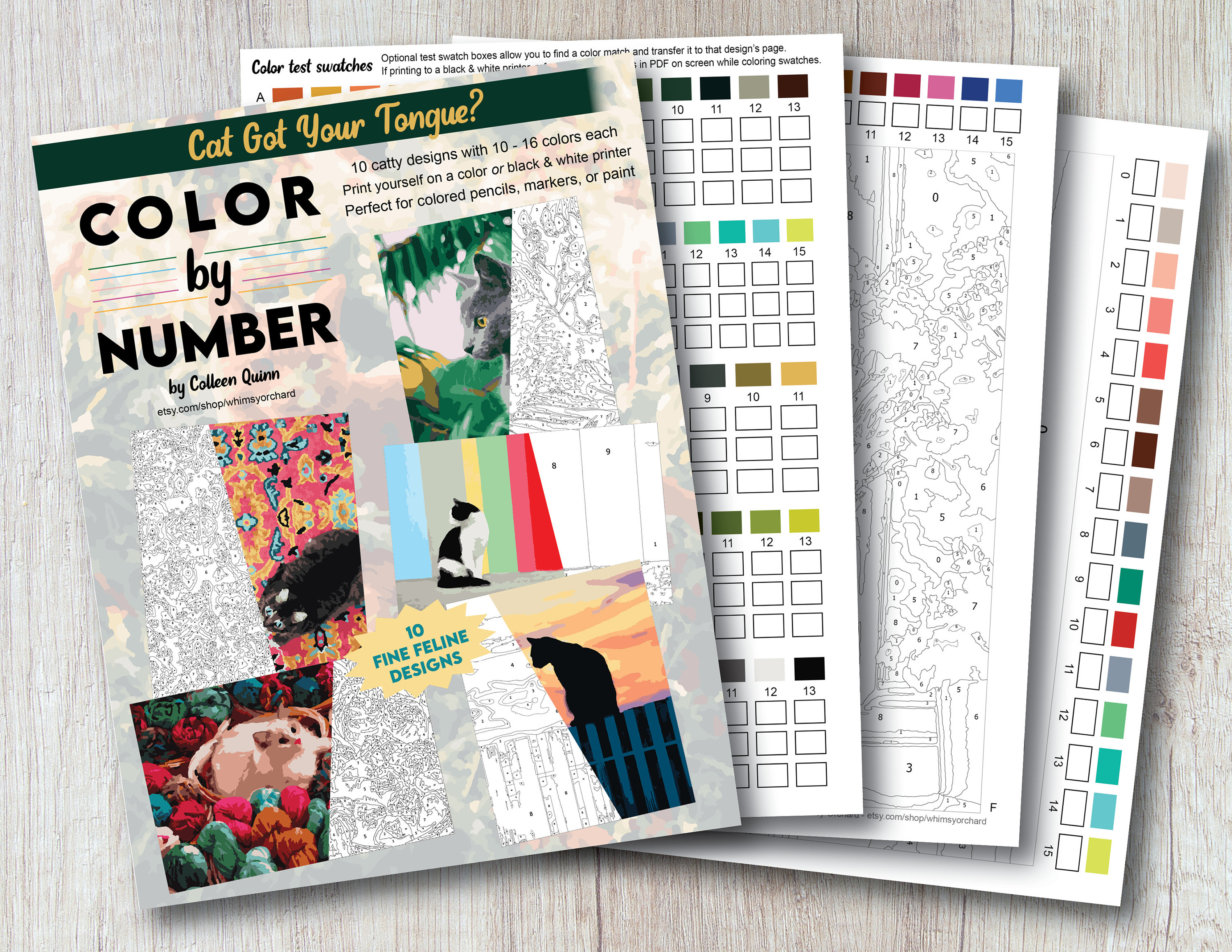Cats Color by Number for Adults - 10 Printable Designs - Etsy