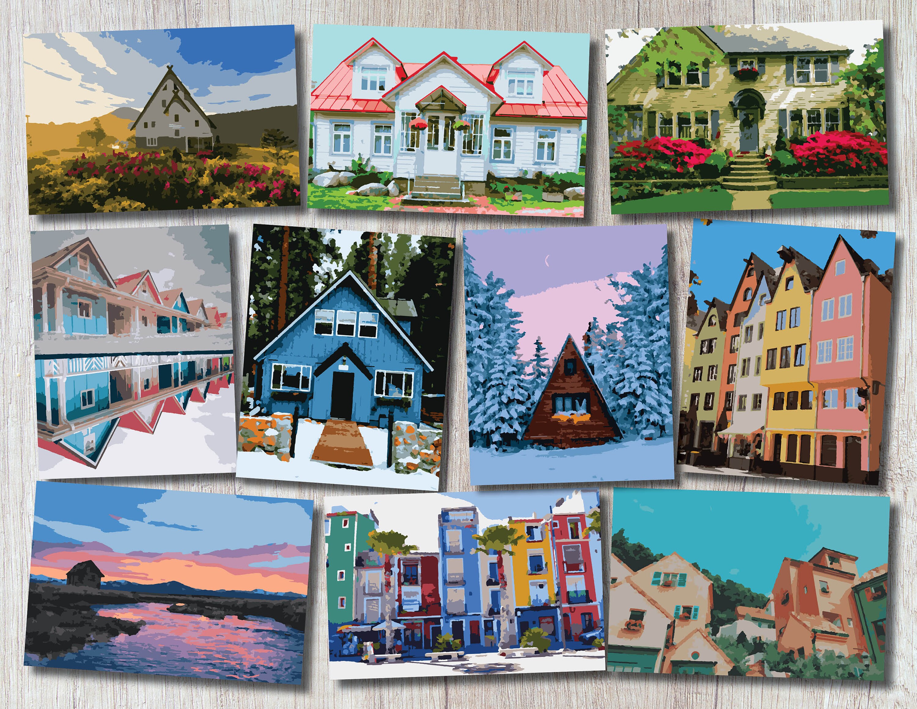 Homes Color by Number for Adults - 10 Printable Designs - Etsy