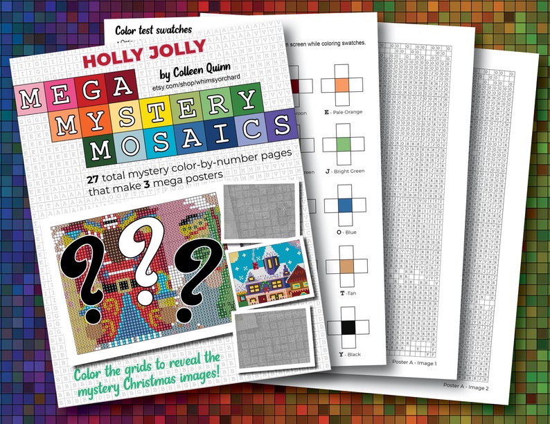 Christmas Mega Mystery Mosaics Color by Letter 27 Pages / - Etsy