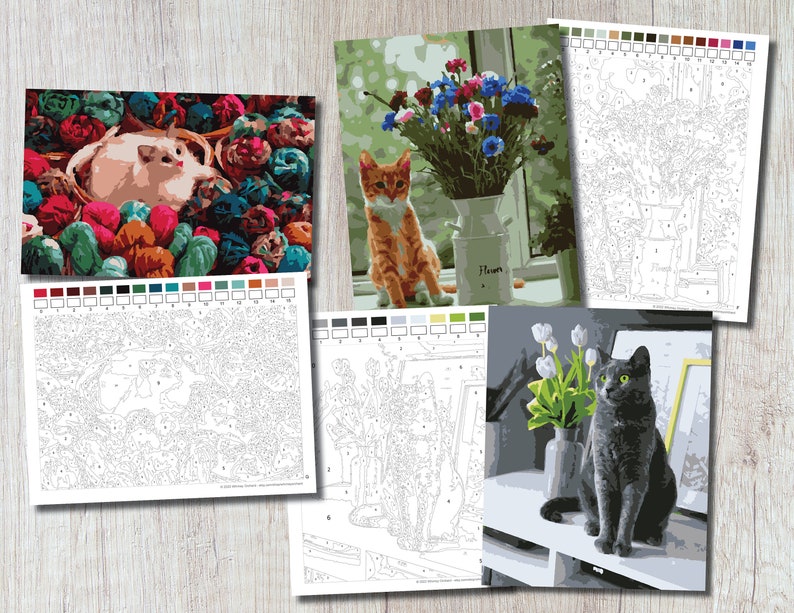 Cats Color by Number for Adults - 10 Printable Designs - Etsy