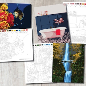 Water Color by Number for Adults - 10 Printable Designs - Etsy