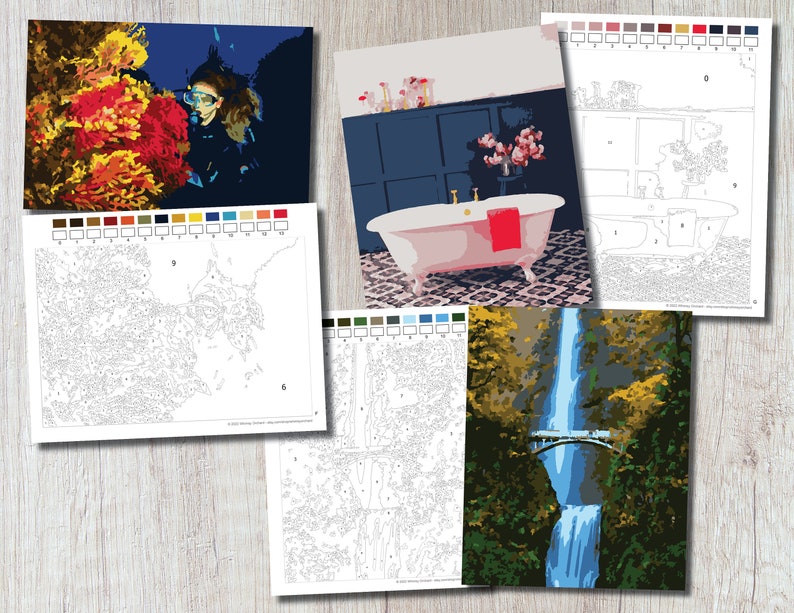 Water Color by Number for Adults 10 Printable Designs - Etsy