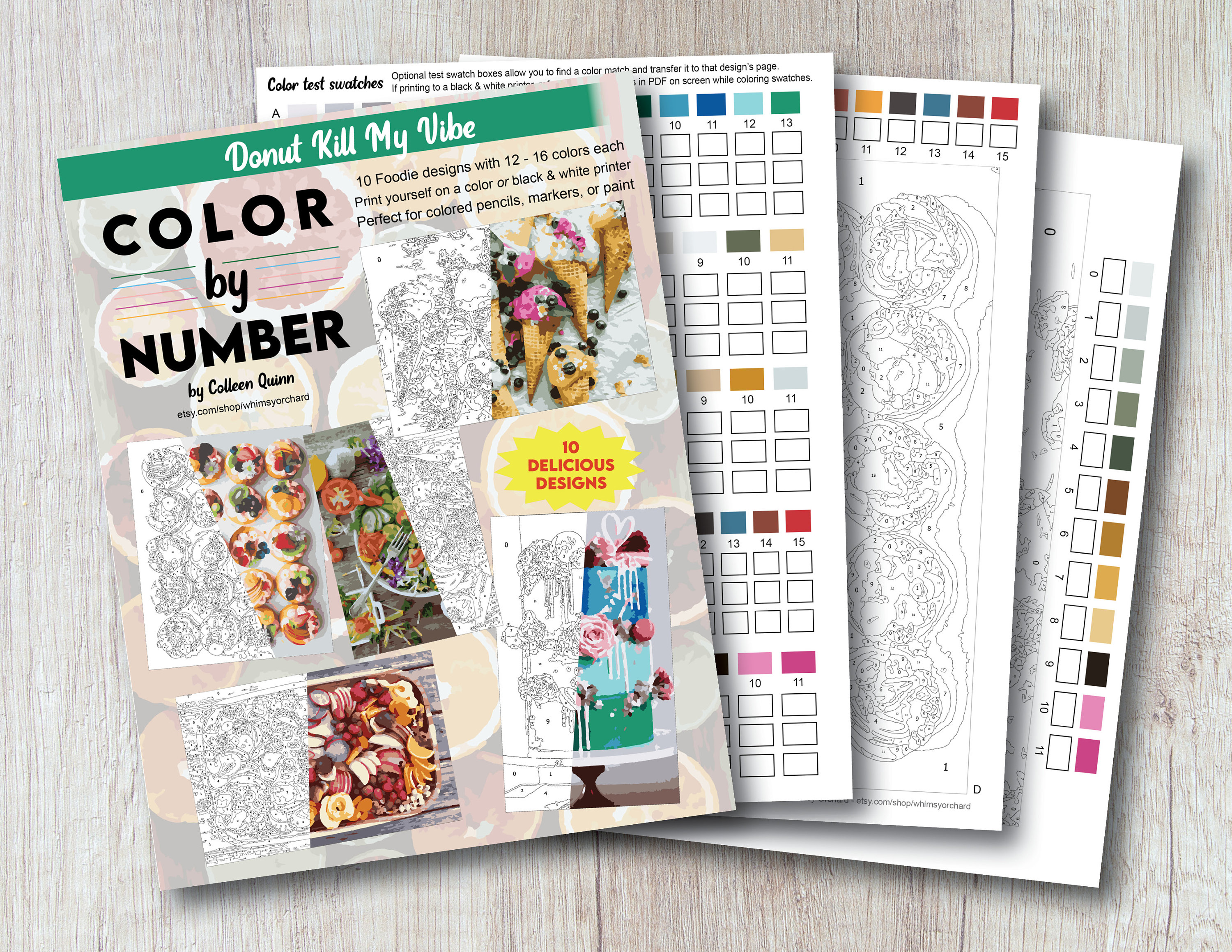 Food Color by Number for Adults 10 Printable Designs - Etsy