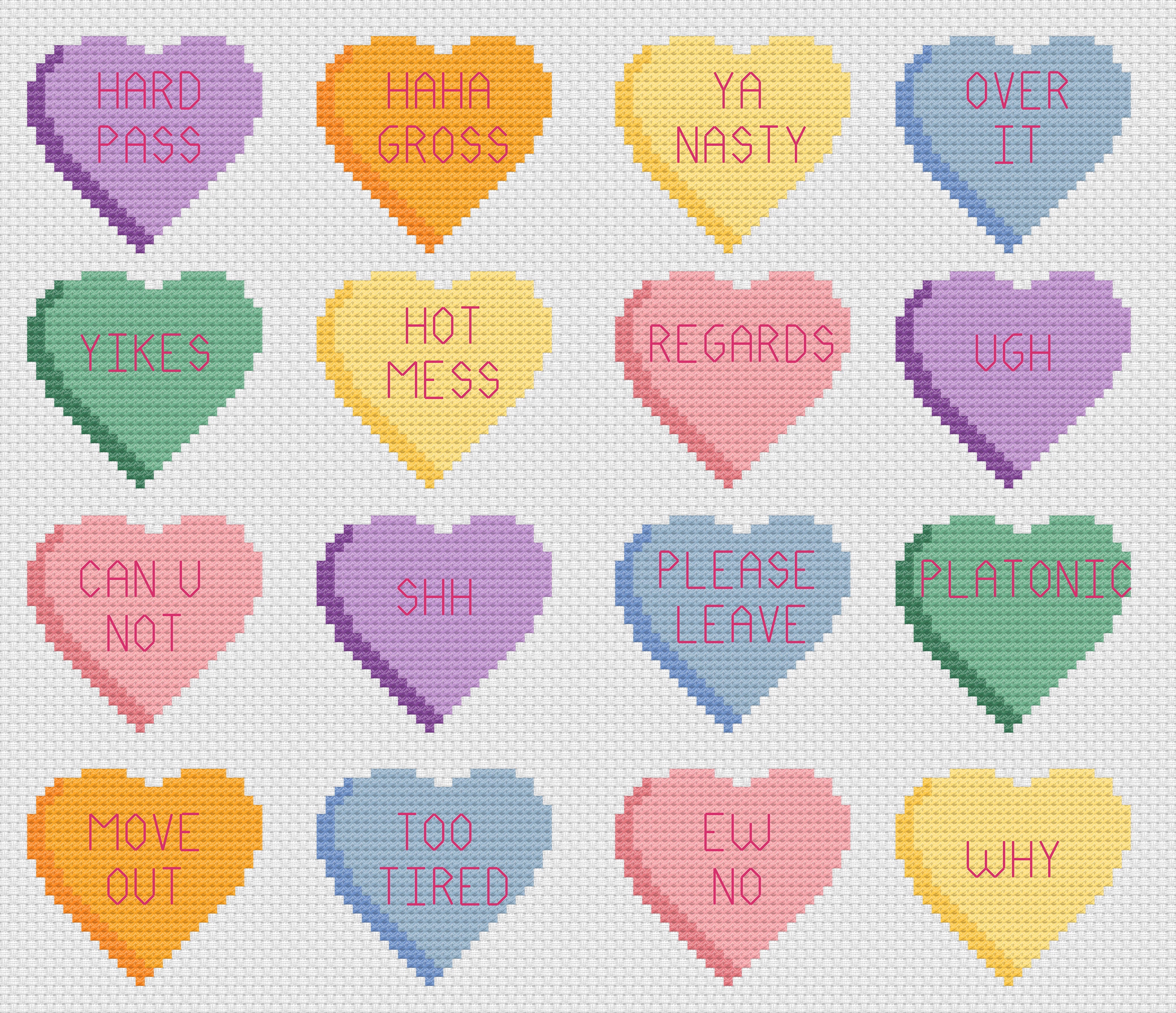 Sassy Conversation Hearts Cross Stitch Pattern Funny, Subversive - Etsy