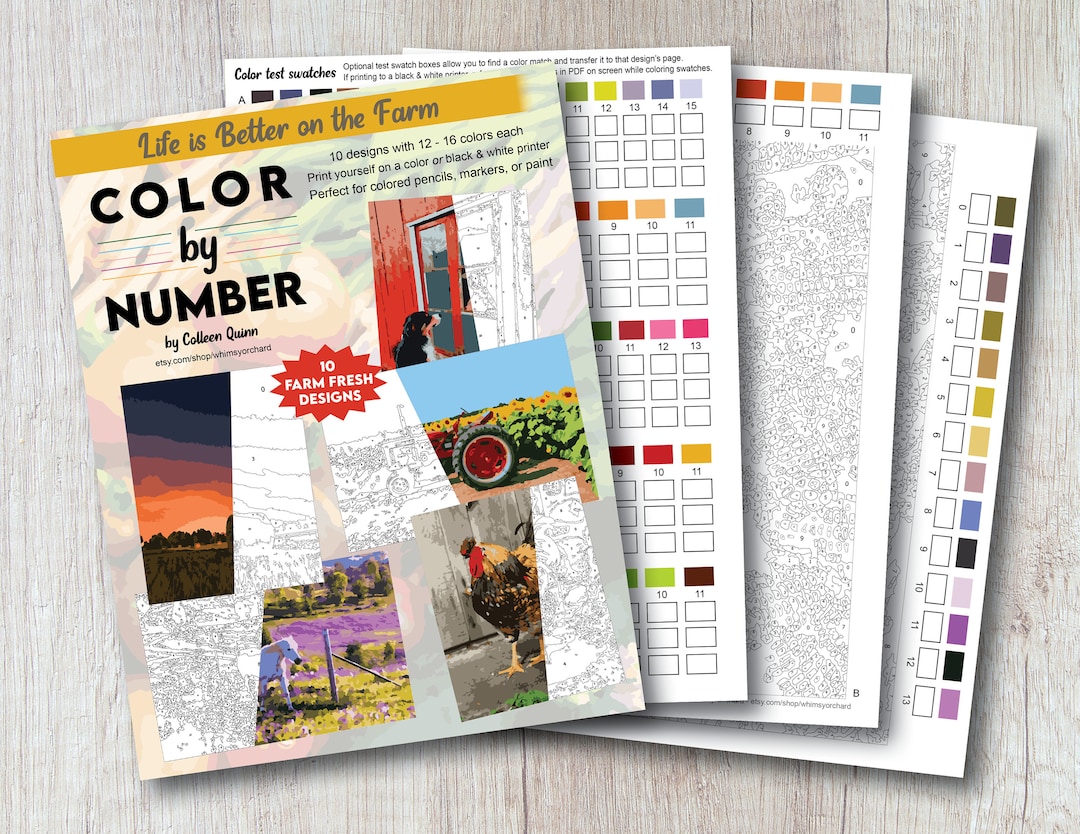 Farm Color by Number for Adults - 10 Printable Designs - Etsy