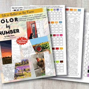 Farm Color by Number for Adults - 10 Printable Designs - Etsy