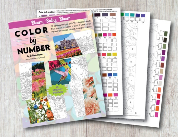 Spring Color by Number for Adults 10 Printable Designs | Etsy