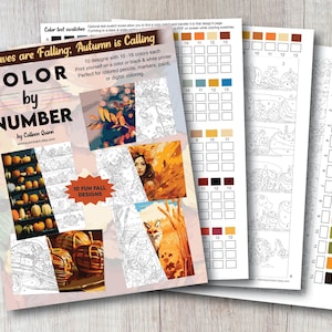 Fall 3 Color by Number for Adults - 10 Printable Designs - Etsy