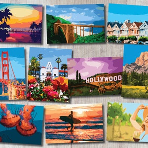California Color by Number for Adults - 10 Printable Designs - Etsy