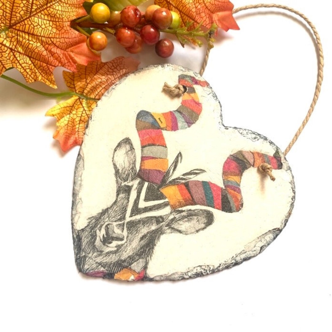 Stag Slate Heart Decoupage Wall Hanging Deer Wall Decor - Etsy