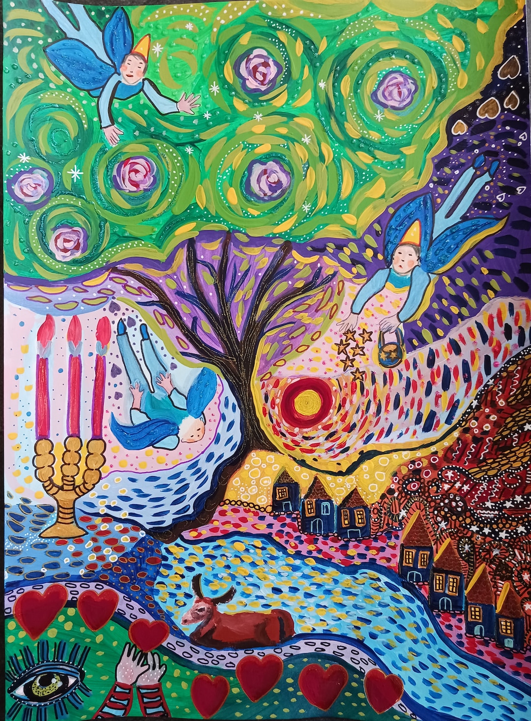 The Three Angels, Painting on Paper, Ink, Pens, Chagall Inspiration ...