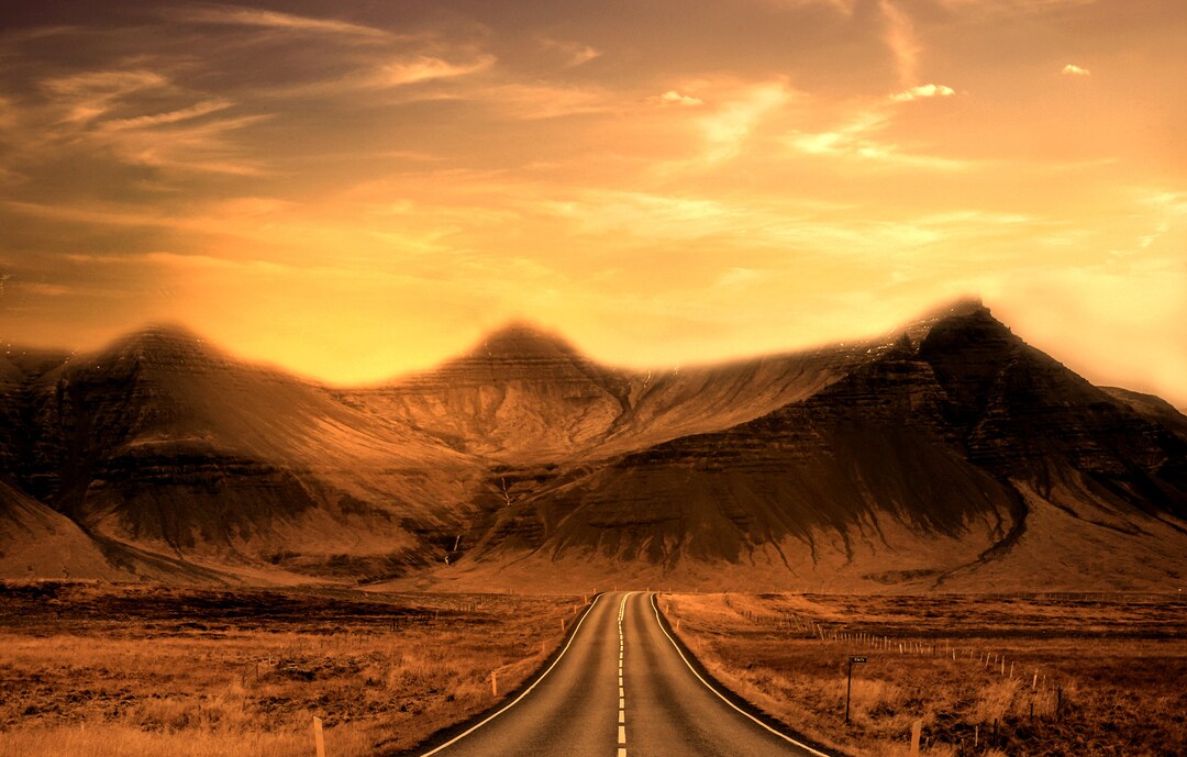 Serene Journey - Digital Landscape Art of a Desolate Highway Into the ...