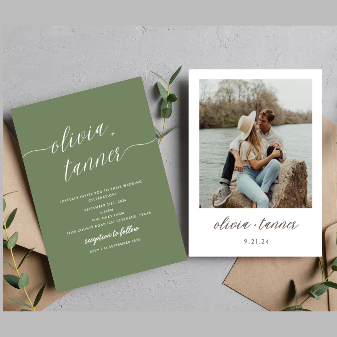 Olive Sage Green Minimal Cursive Simple Editable Wedding - Etsy Ireland