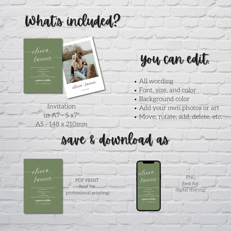 Olive Sage Green Minimal Cursive Simple Editable Wedding - Etsy