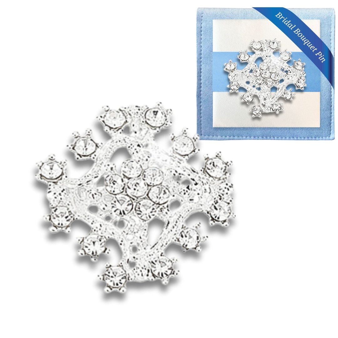 Rhinestone Wedding Bouquet Safety Pin Brooch, Elegant Silver Jeweled ...