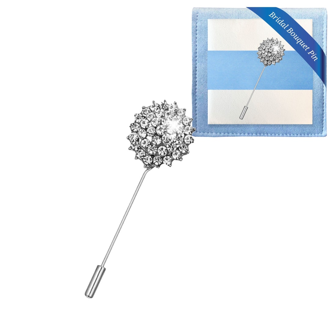 Rhinestone Stick Pin Brooch Elegant Crystal Bouquet Charm Holder ...