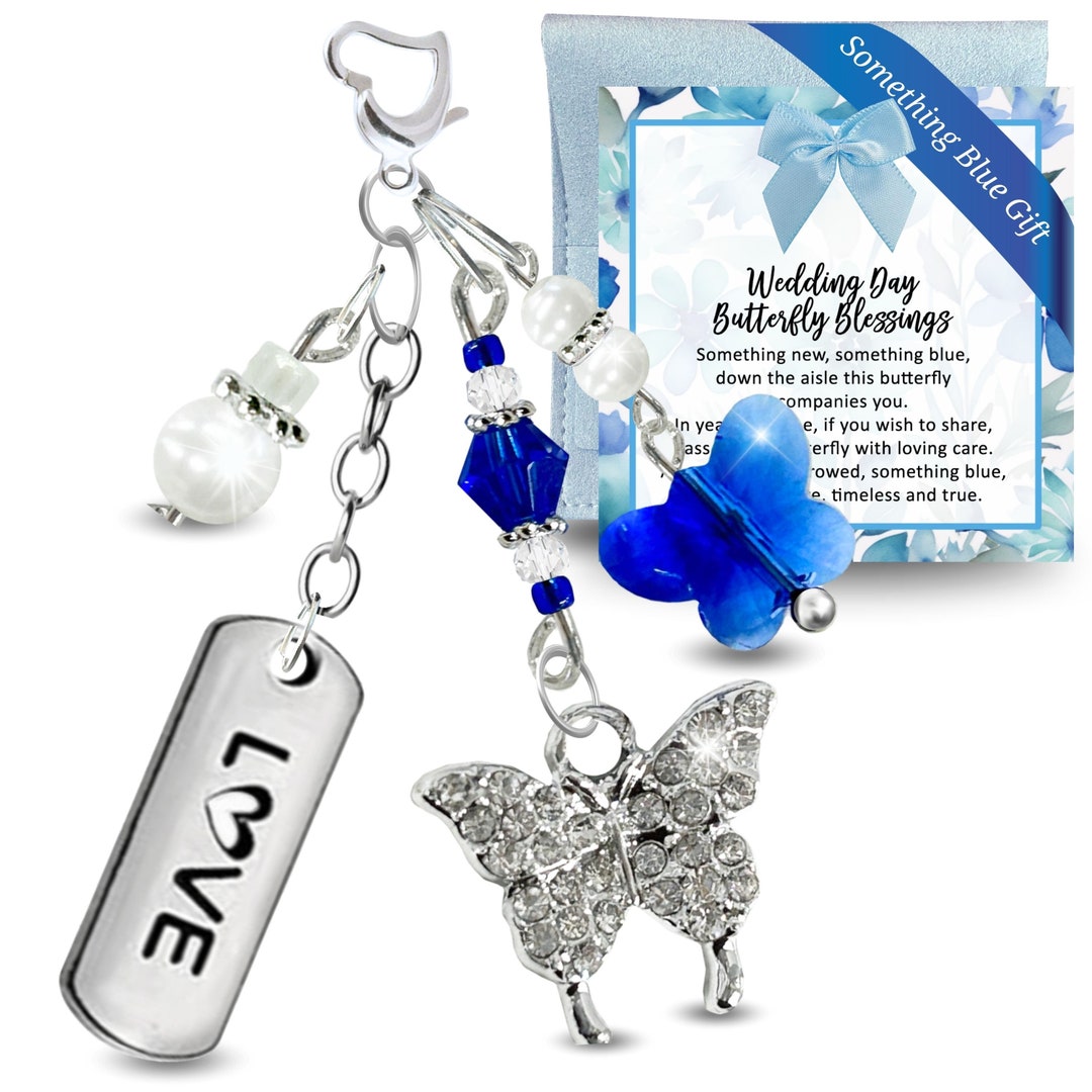 Something Blue Butterfly Charm Bride Gift Wedding Tradition Rhinestone ...