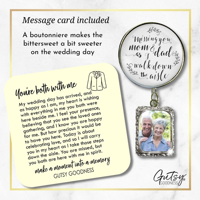 Groom's Boutonniere Pin Missing Mom and Dad Silver 1 or 2 Photo Picture ...