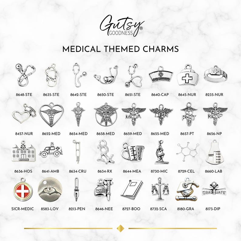Medical Themed Charms for Jewelry | Silver Tone Nurse Doctor Science ...