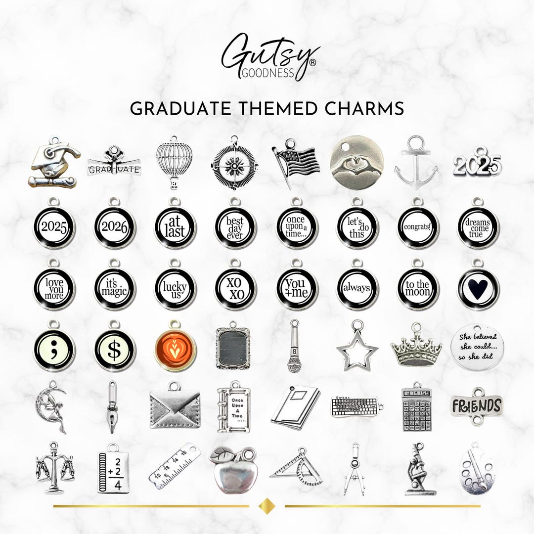 Graduate Themed Charms | Silver Tone Graduation Year, School ...