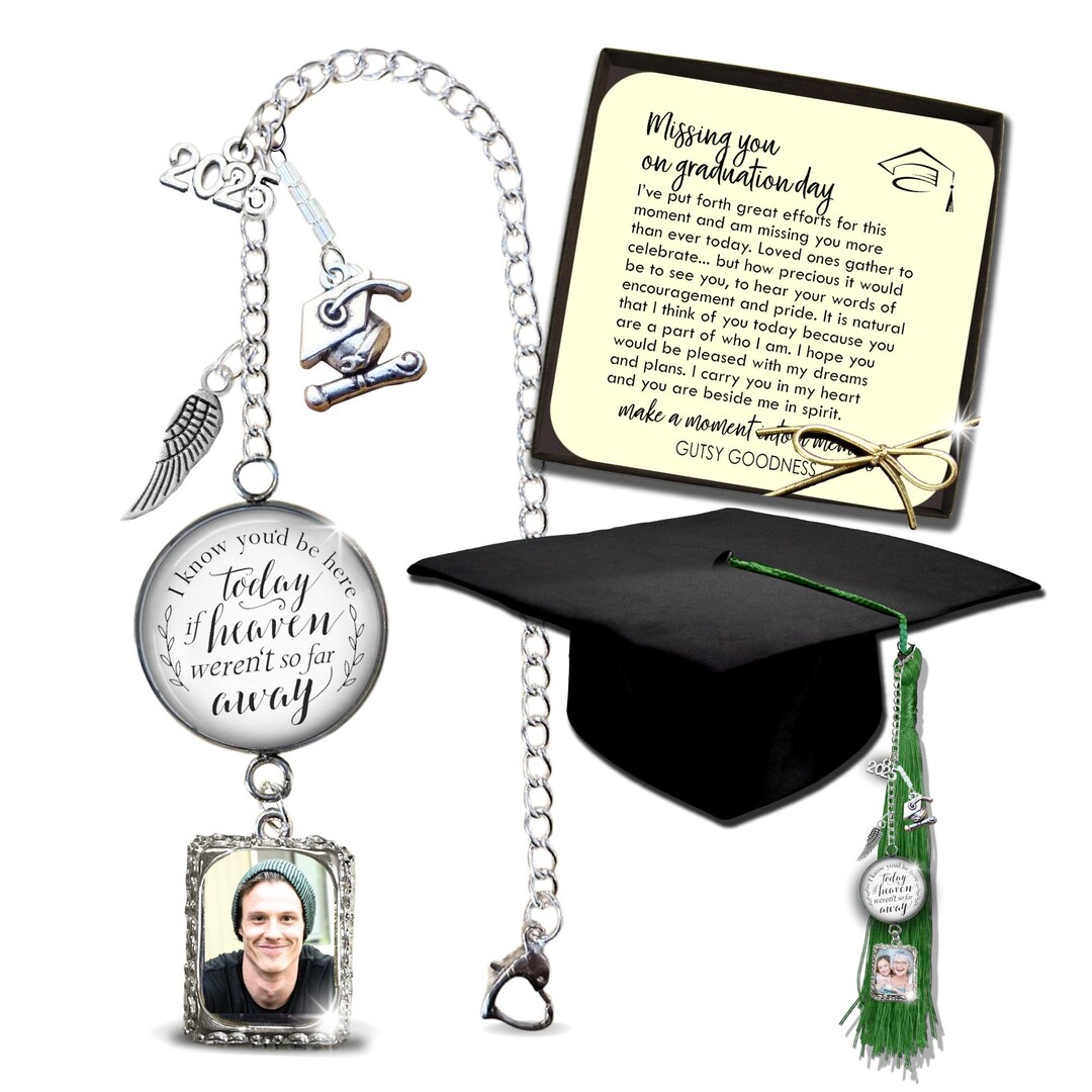 Custom Memorial Graduation Cap Tassel Charm With Photo | Unisex Heaven Pendant Quote Personalize ...