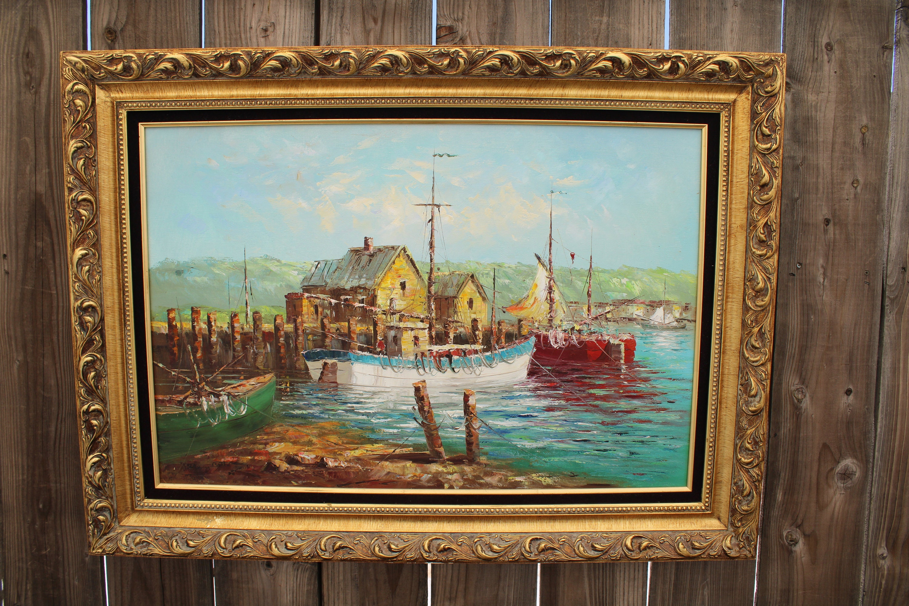Vintage Wall Art Boats Lake Houses Oil Painting Signed Mary Botto - Etsy