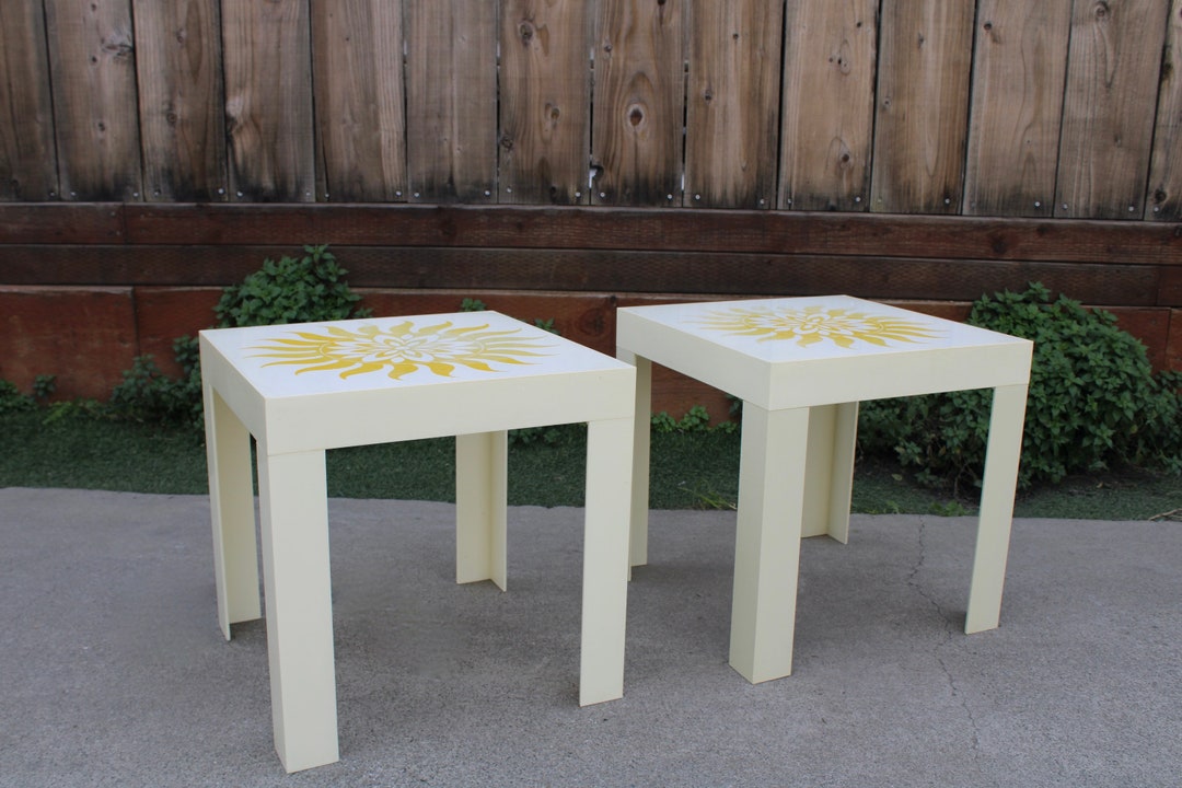 Vintage Mid Century Square White and Yellow Parson End Table Side Table Etsy