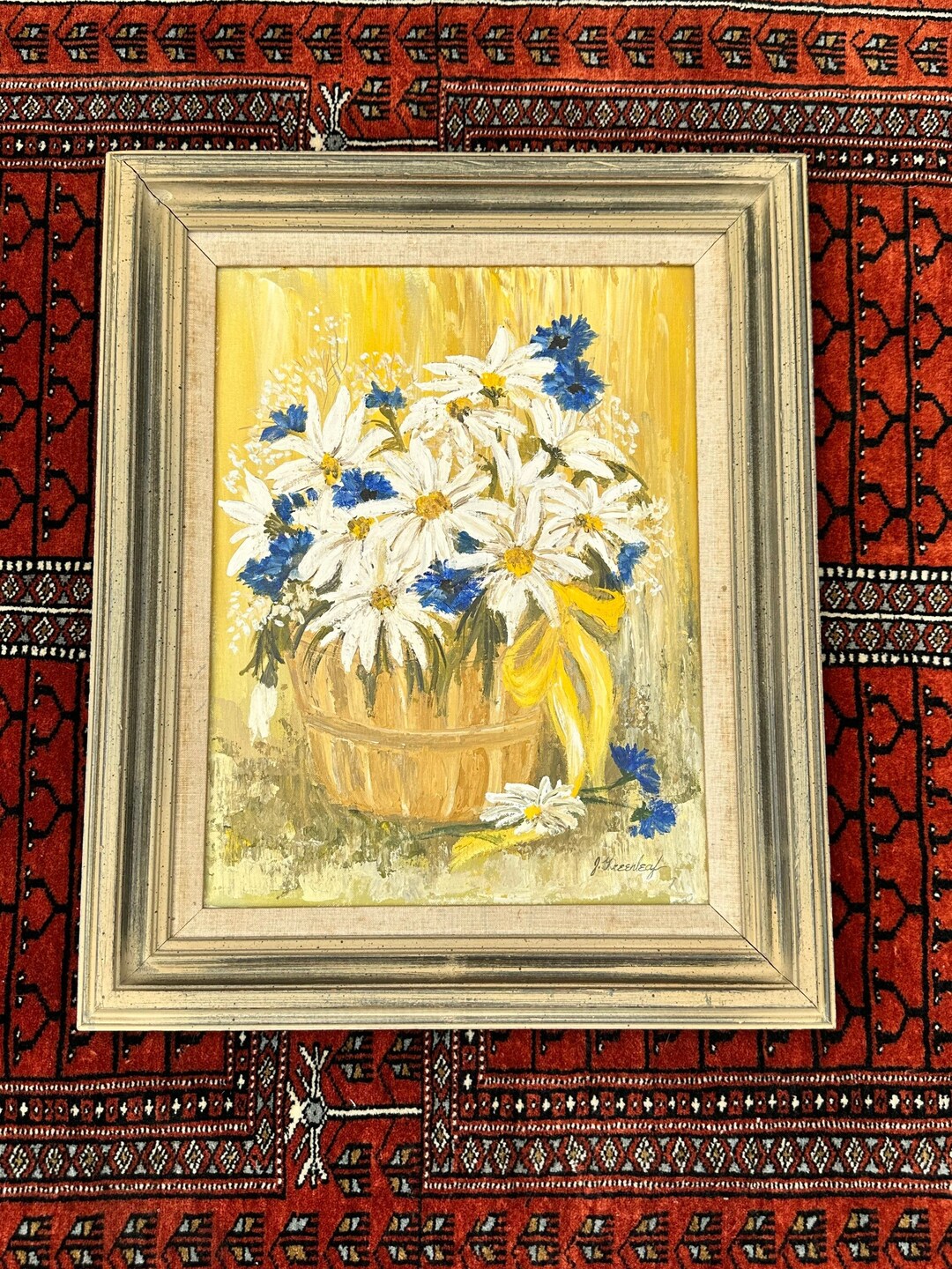 Vintage Floral Still Life Oil Painting Signed J. Greenleaf Flowers ...