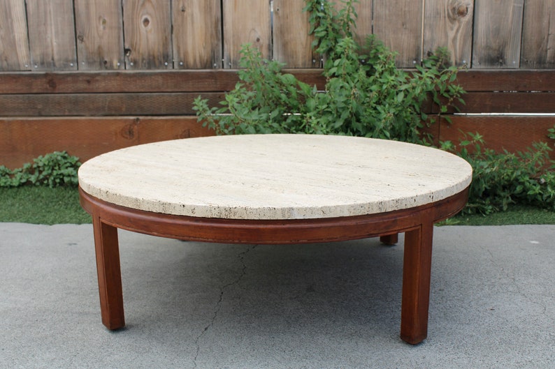 Mid Century Marble Stone Top Round Coffee Table - Etsy