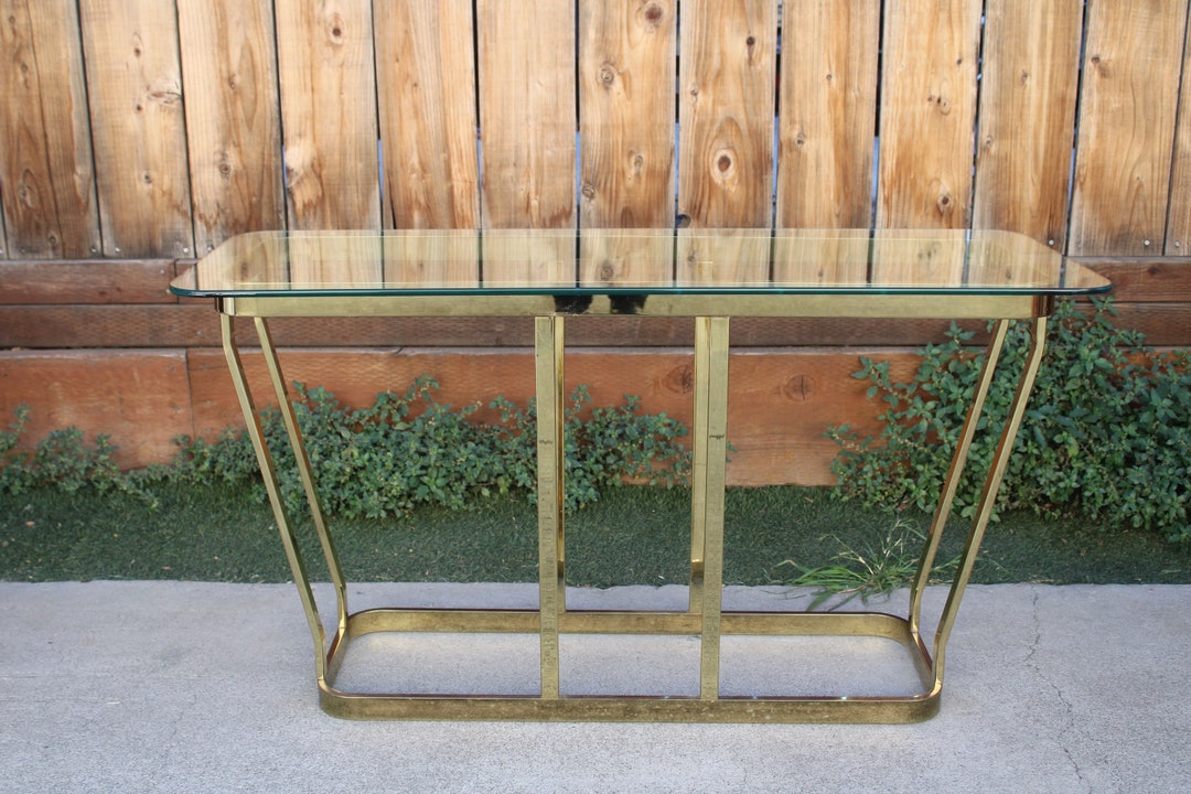 Mid Century Brass and Glass Entry Table - Etsy