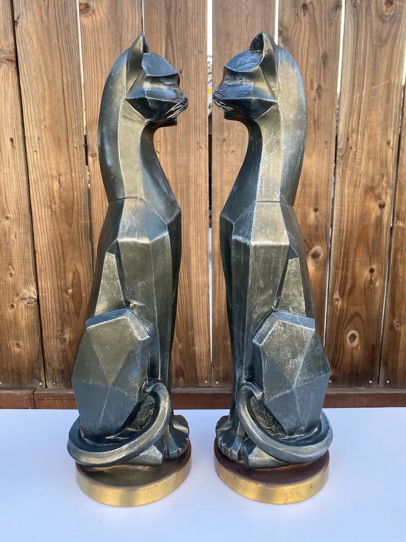Vintage Black Cubism Cat Statues 24 Art Deco Set of 2 Vaughn | Etsy