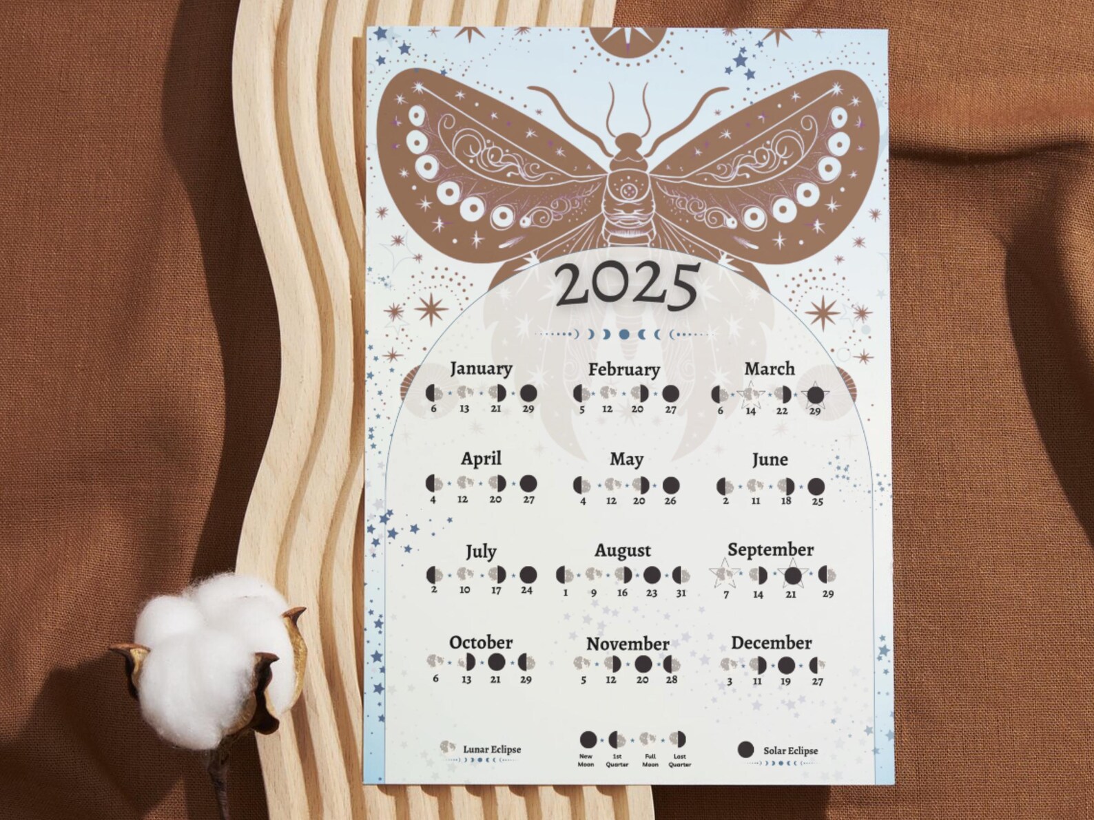 Lunar Moth Moon Phase Calendar 2025 PDF, Printable Pdf for Lunar Magic ...