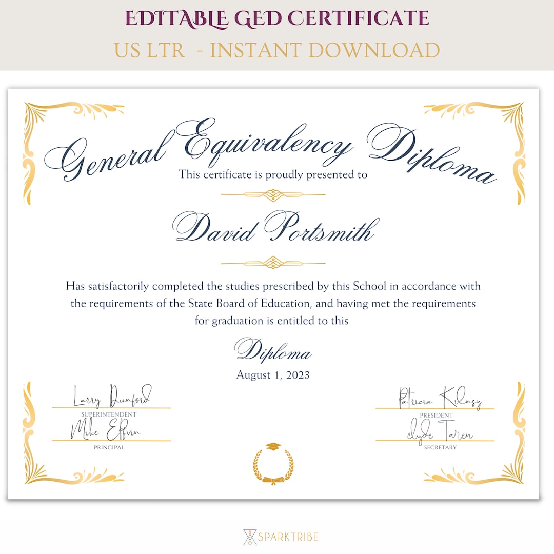 GED Diploma Certificate, Editable and Printable Template, US Ltr, Add ...