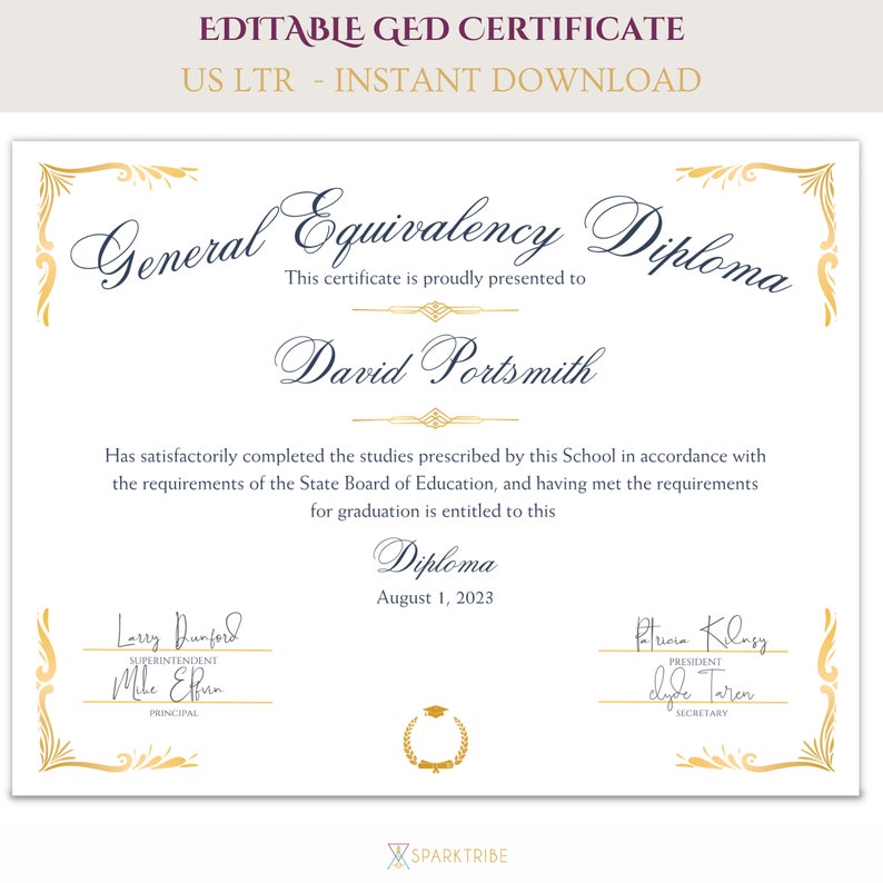 GED Diploma Certificate, Editable and Printable Template, US Ltr, Add ...
