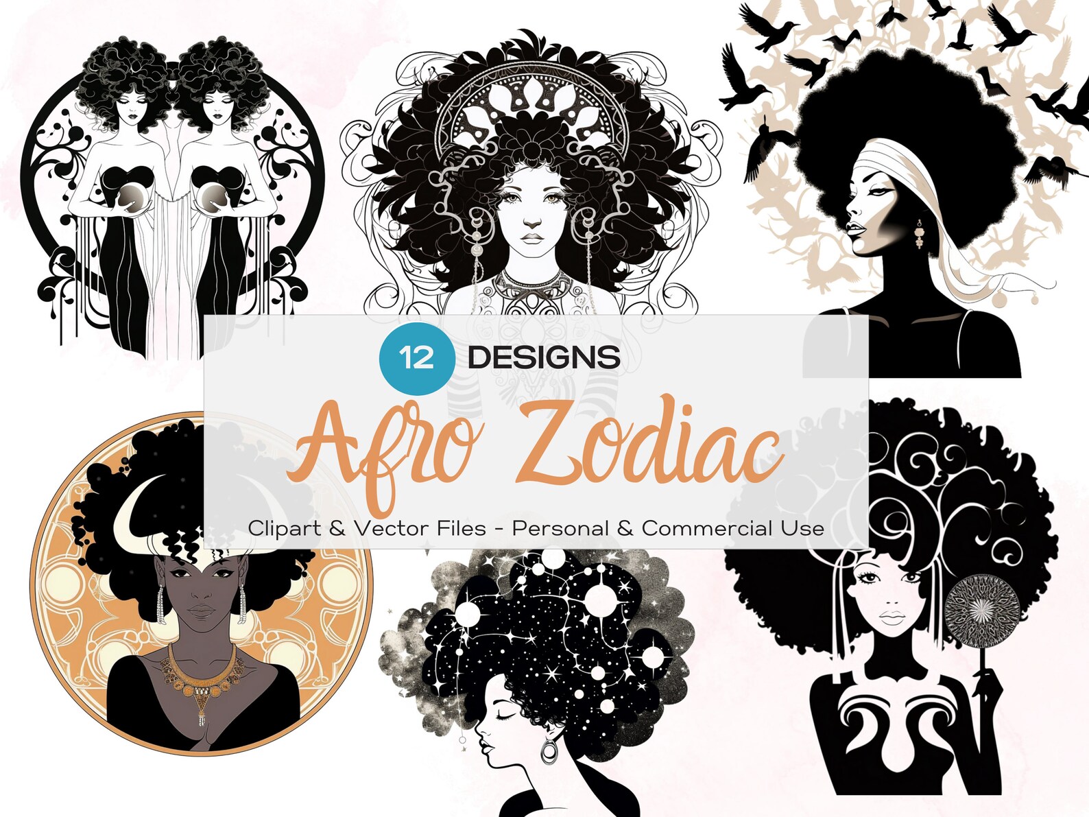 Afro Zodiac Sign Clipart Svg Bundle, Black Girl Magic Vector Files ...