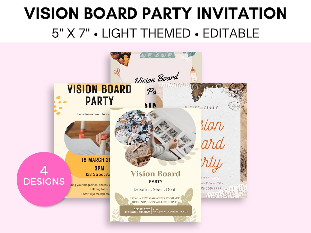 Light & Airy Vision Board Party Invitation Template, Editable Printable ...
