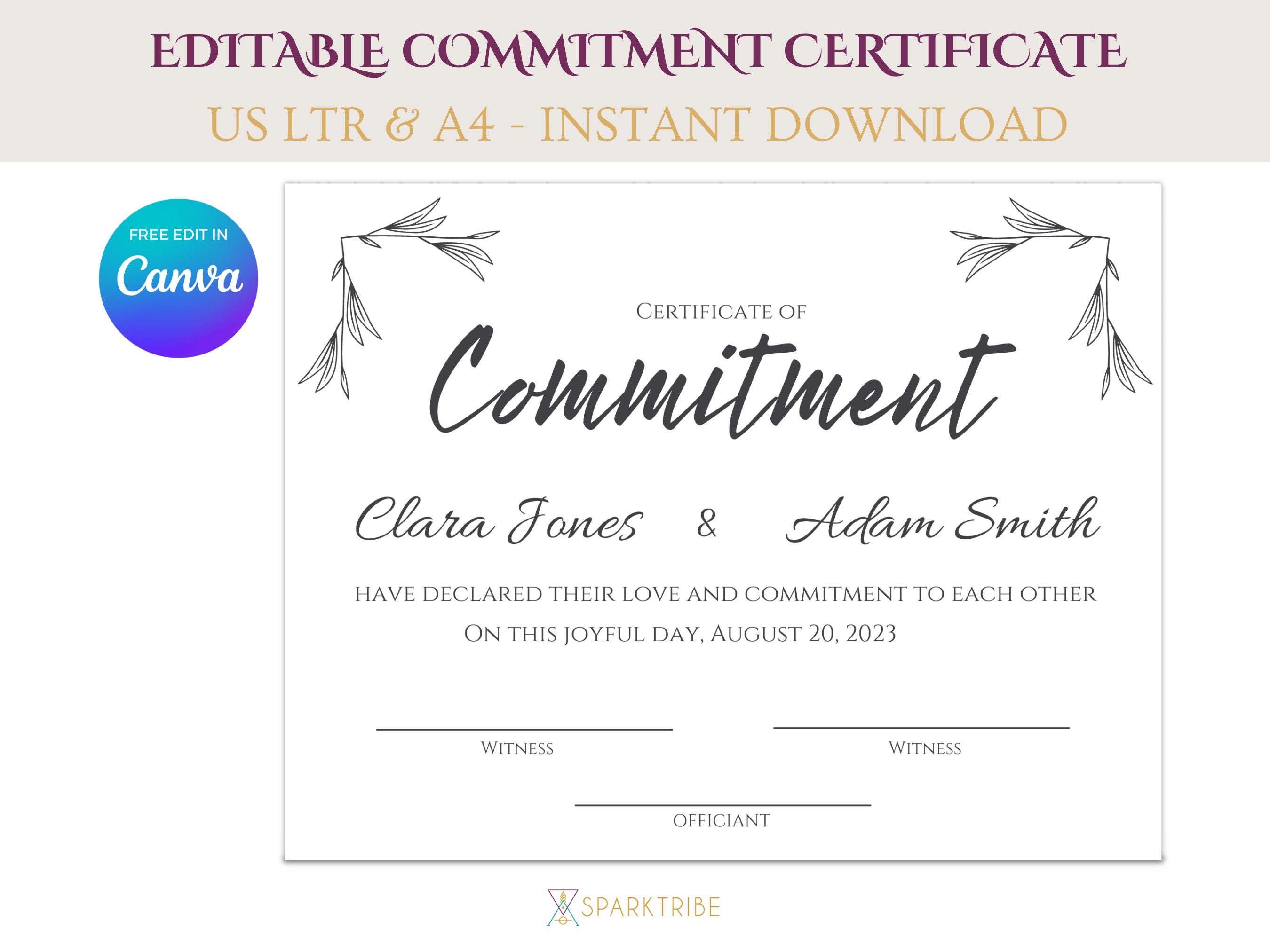 Modern Commitment Certificate, Calligraphy Commitment Certificate, Leaf Commitment Certificate ...