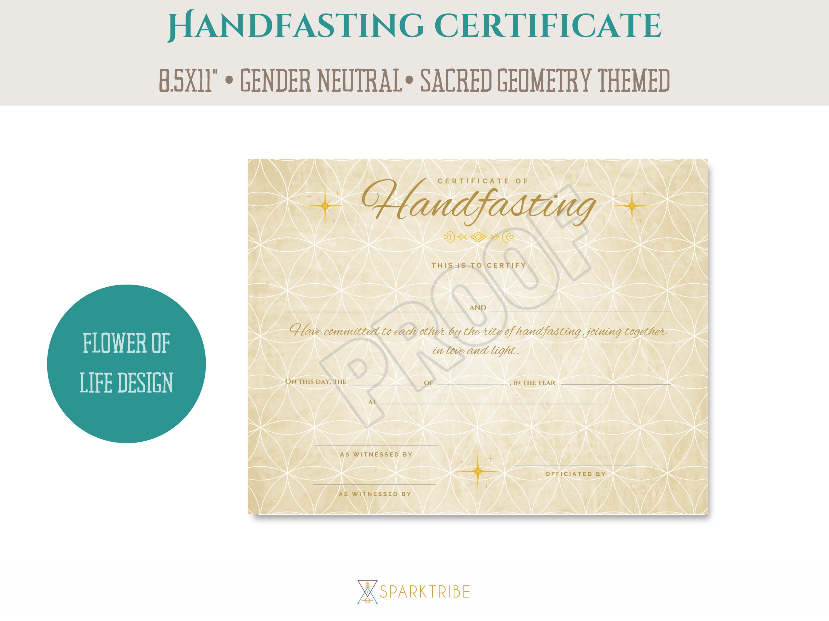 Handfasting Certificate, Flower of Life Design, Sacred Geometry, Gender ...