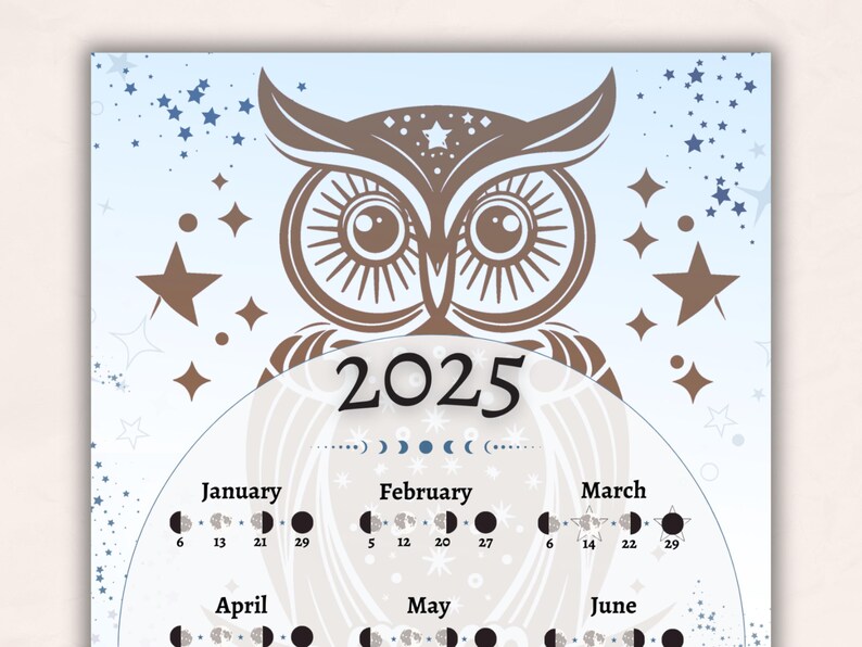 Owl Moon Phase Calendar 2025 PDF, Printable Pdf for Lunar Magic ...