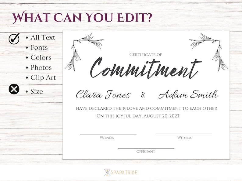 Modern Commitment Certificate, Calligraphy Commitment Certificate, Leaf ...