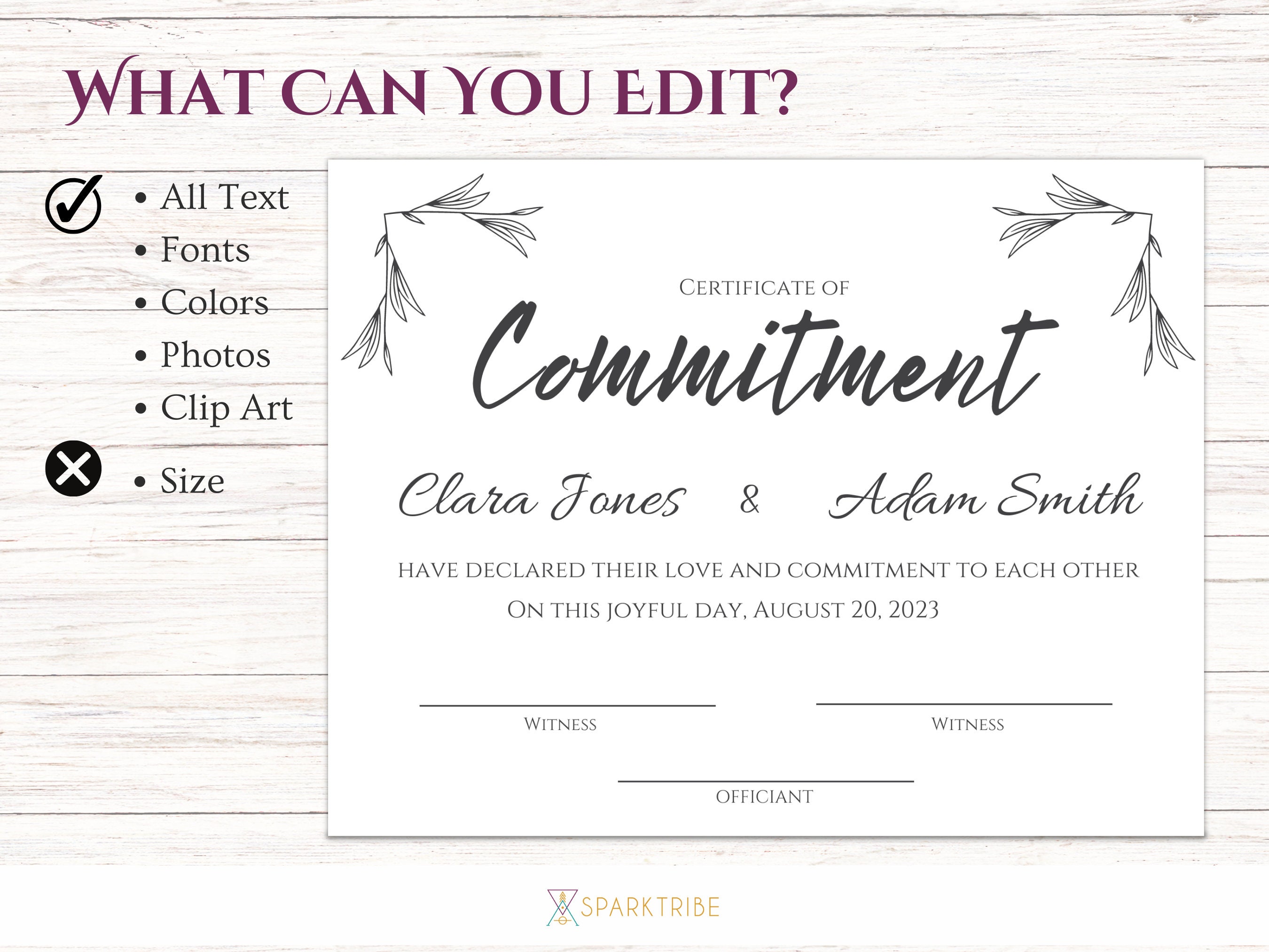 Modern Commitment Certificate, Calligraphy Commitment Certificate, Leaf ...