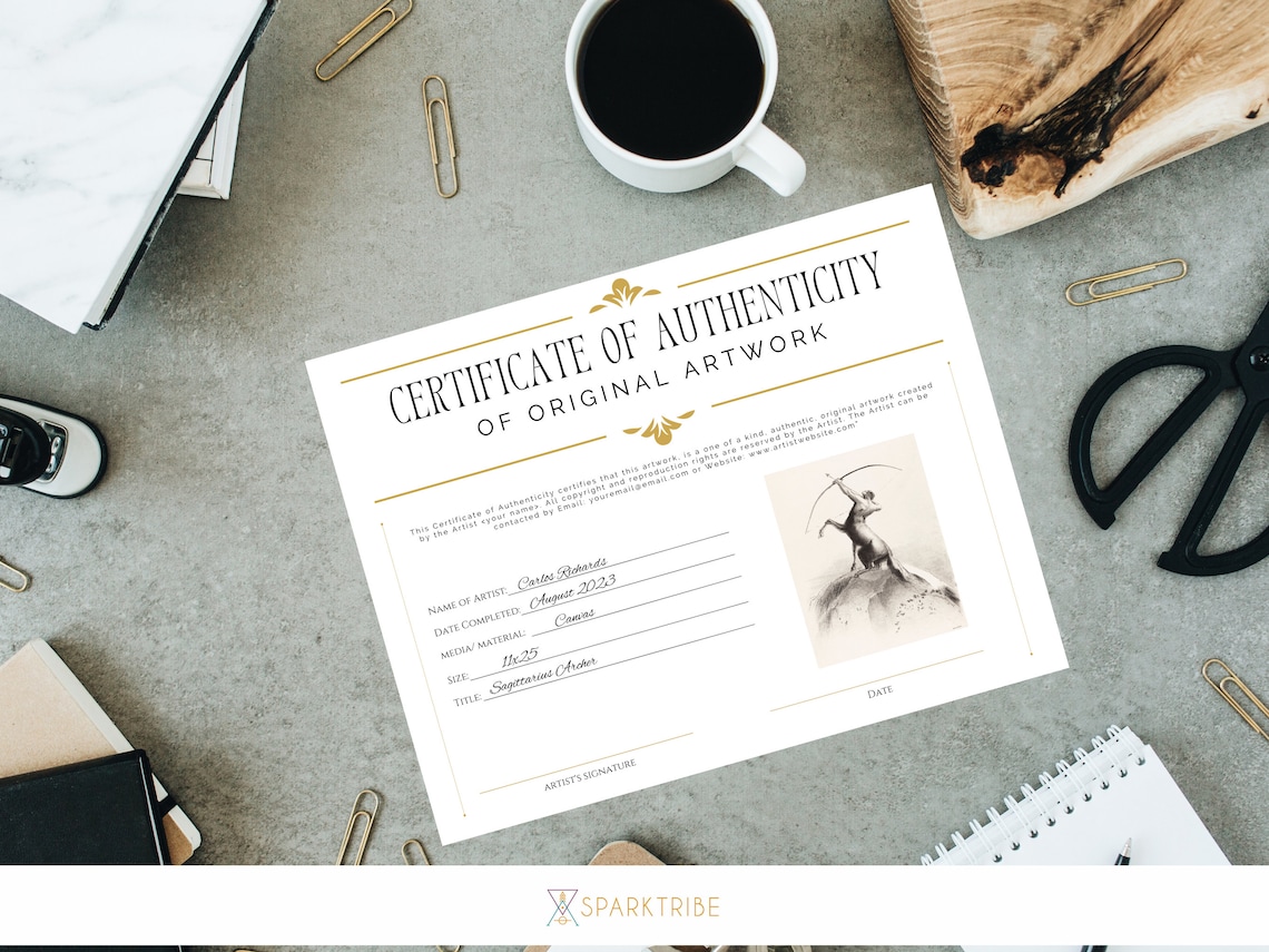 Certificate of Authenticity for Artwork, Printable Authenticity ...