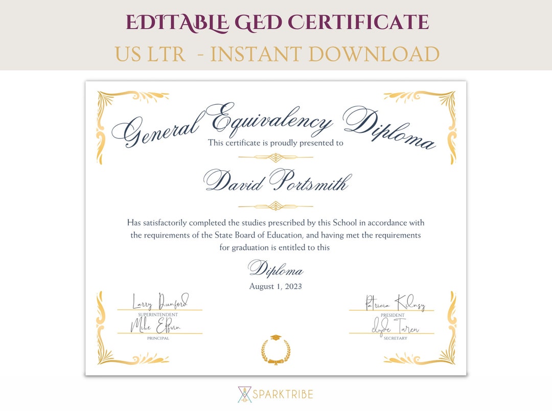 GED Diploma Certificate Editable and Printable Template US - Etsy
