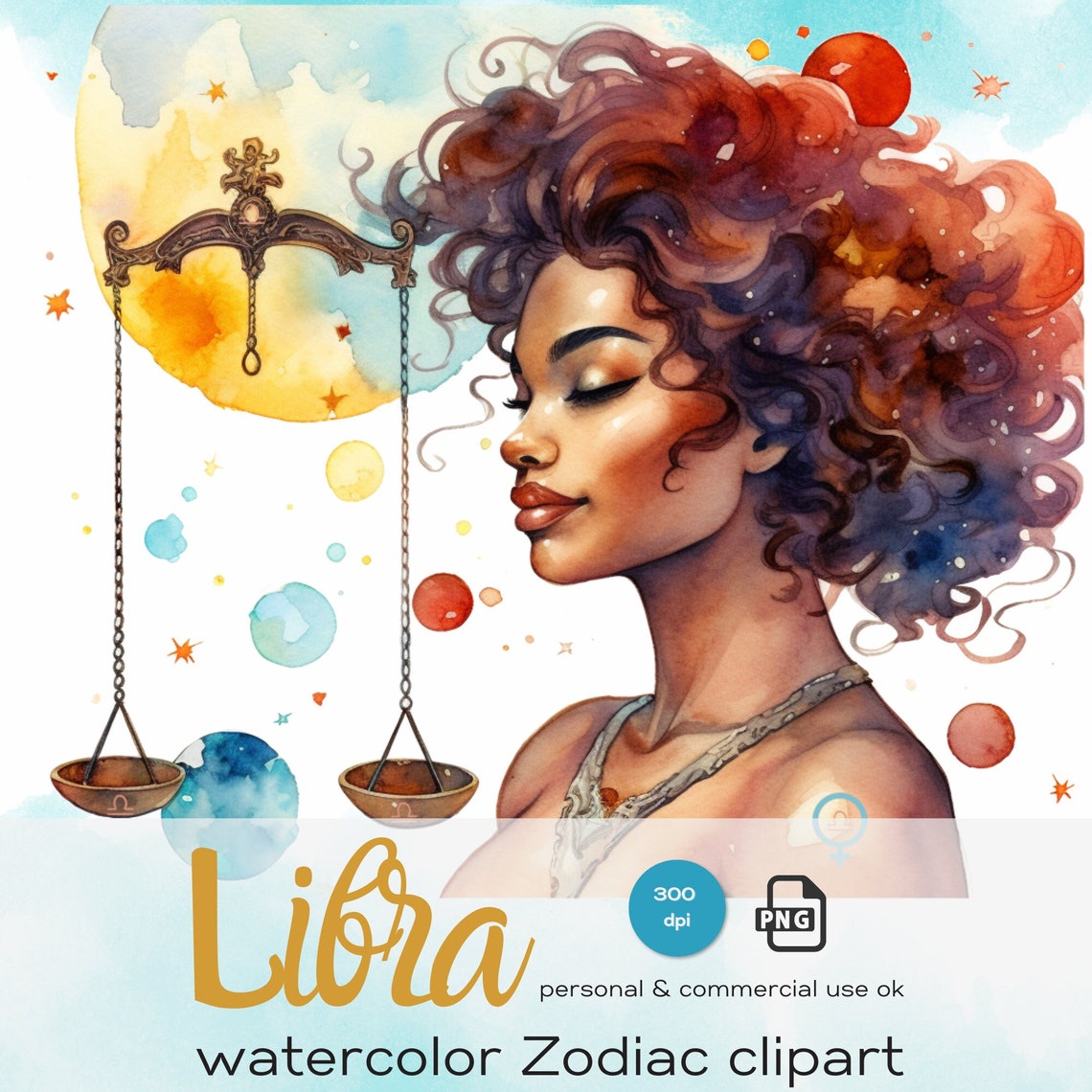 Libra Woman Watercolor Png, Black Girl Zodiac, Afro Goddess Magic, Red ...