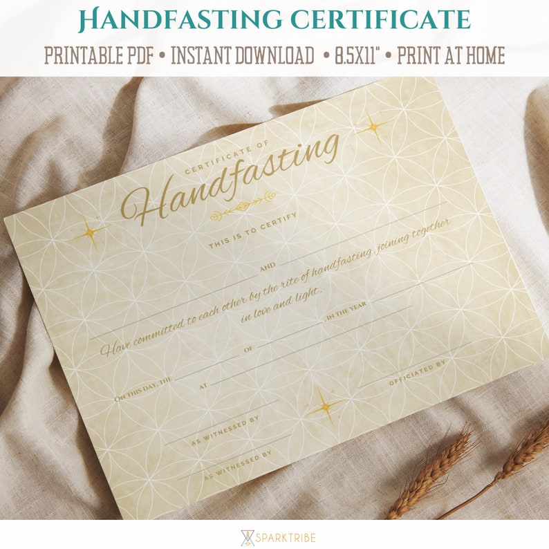 Handfasting Certificate, Flower of Life Design, Sacred Geometry, Gender ...