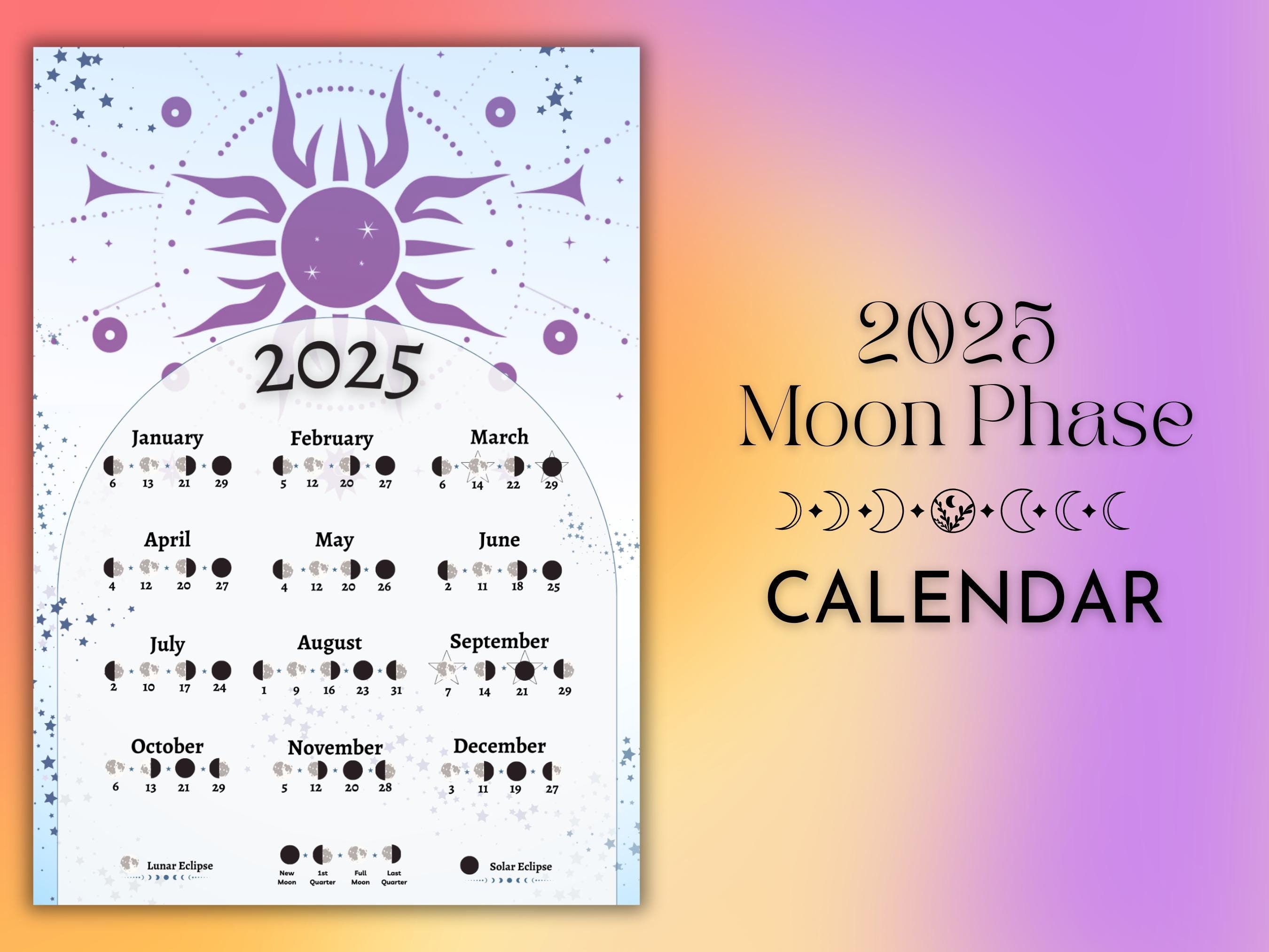 Sun Moon Phase Calendar 2025 PDF, Printable Pdf for Lunar Magic ...