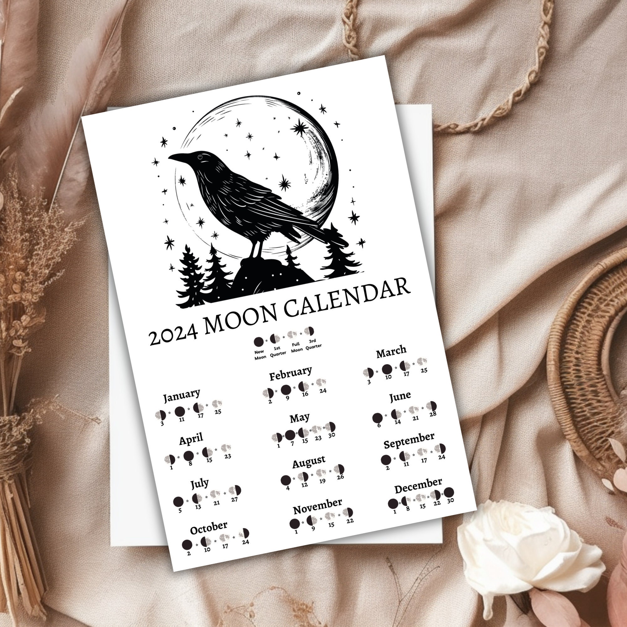 Moon Phase Calendar PDF, 2024 Lunar Dates, New Moon Tracker, Astrology ...