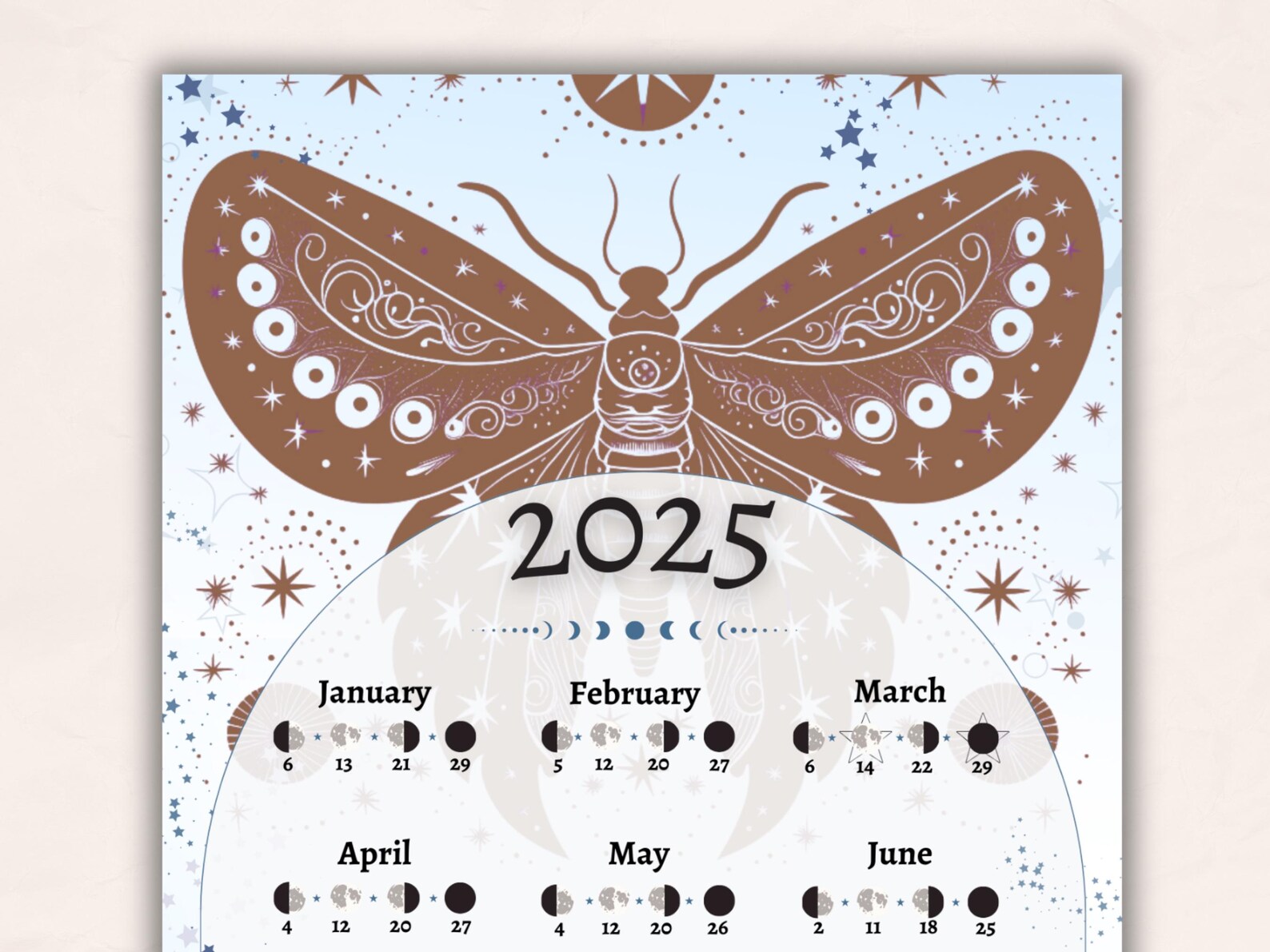 Lunar Moth Moon Phase Calendar 2025 PDF, Printable Pdf for Lunar Magic ...